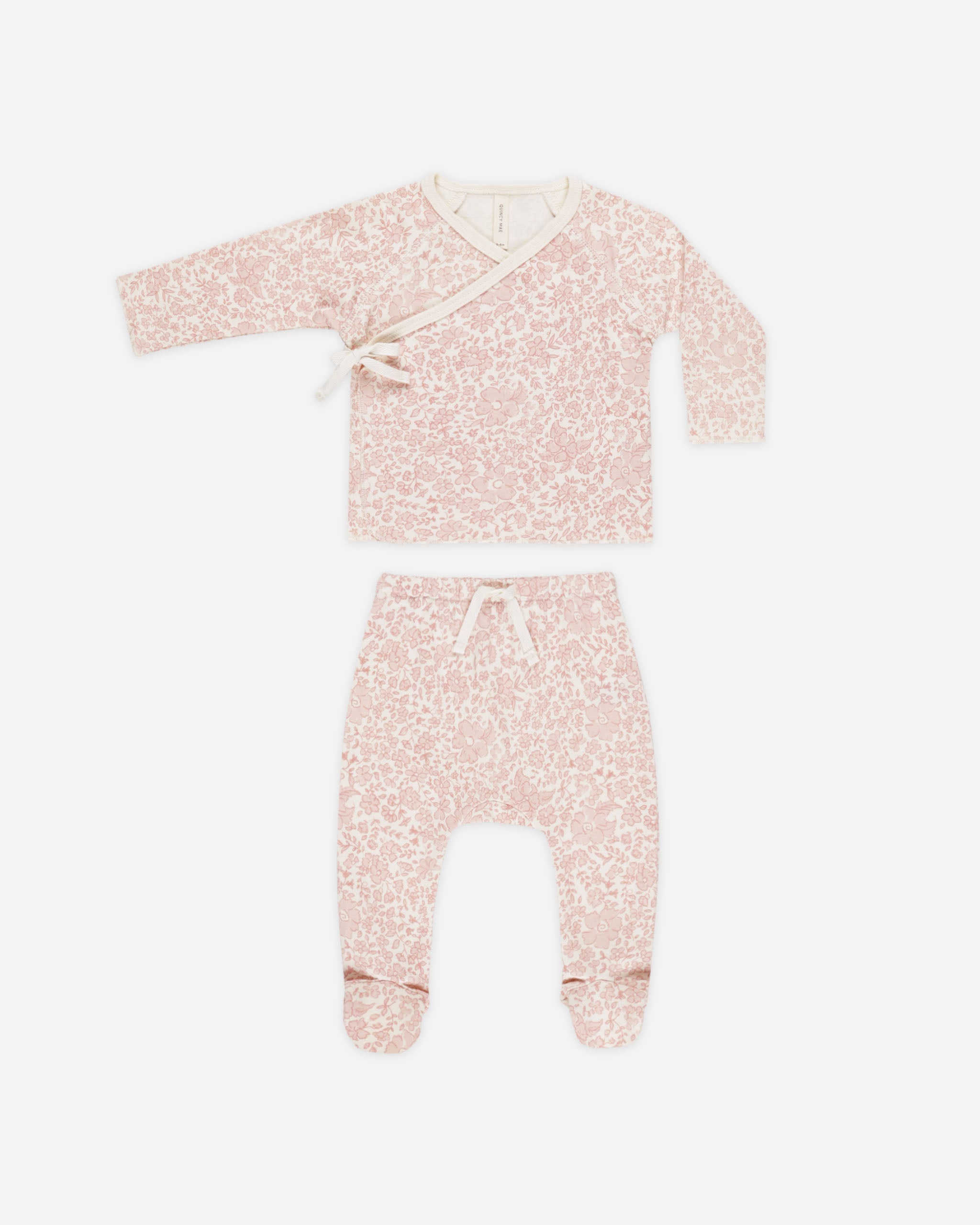 Wrap Top + Footed Pant Set || Pink Blossom – Quincy Mae
