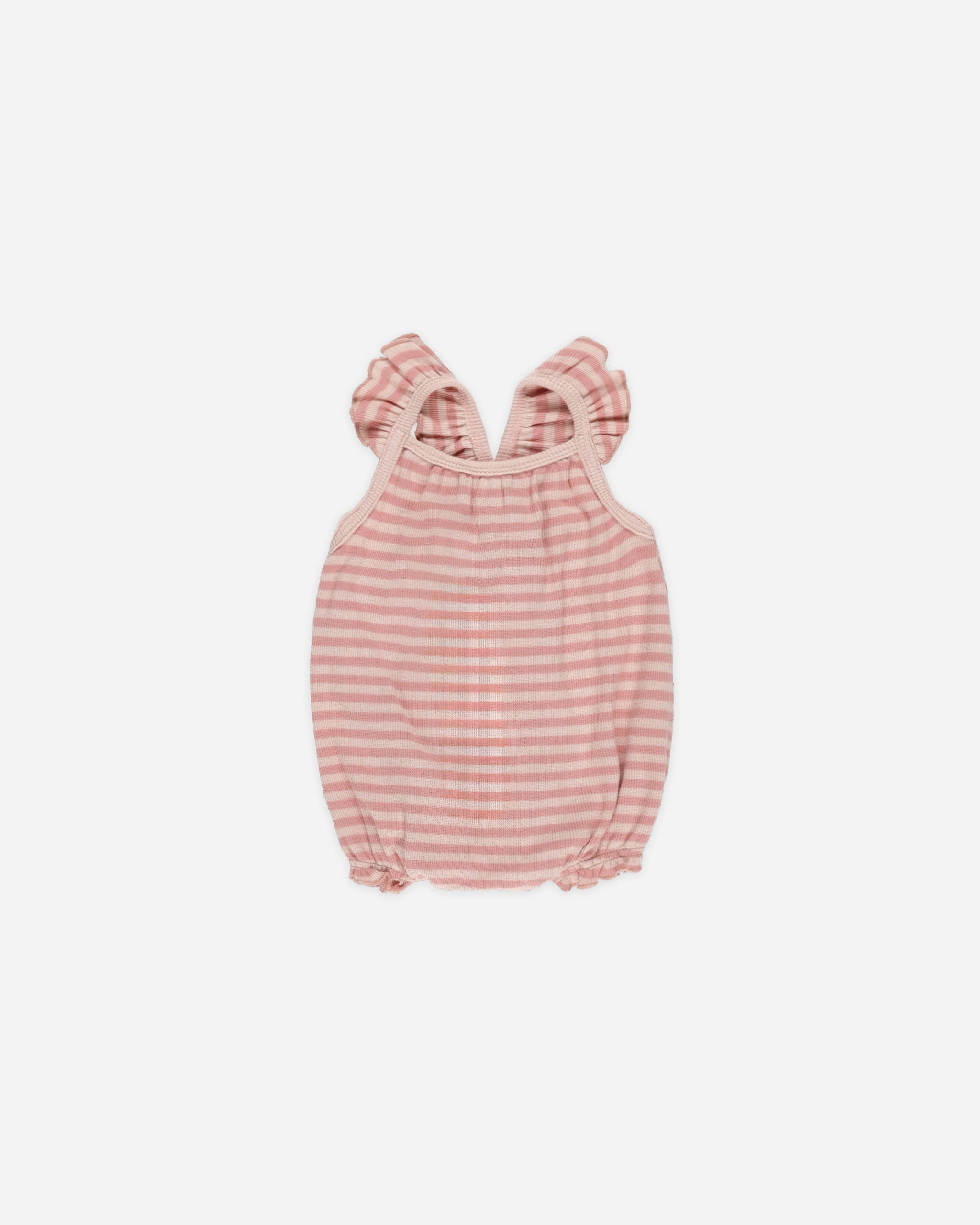 Ribbed Ruffle Romper || Pink Stripe – Quincy Mae